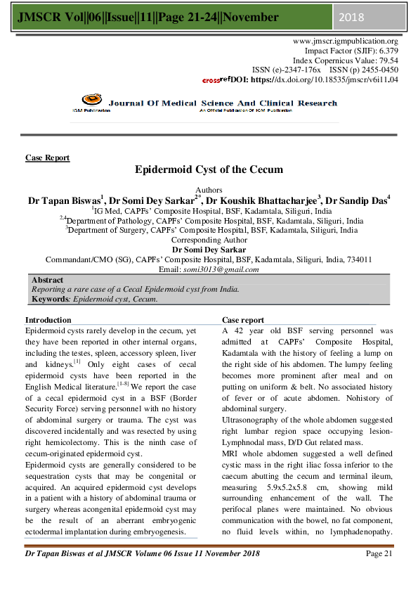 (PDF) Epidermoid Cyst of the Cecum