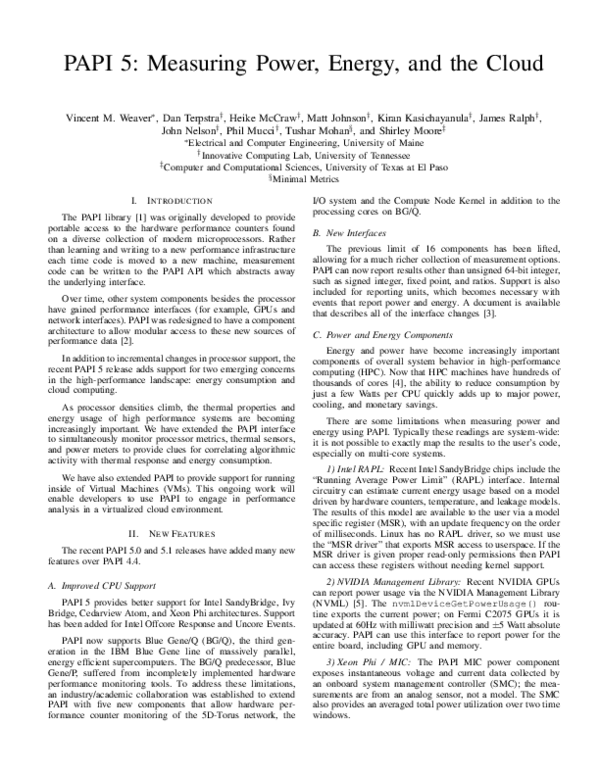 (PDF) PAPI 5: Measuring power, energy, and the cloud