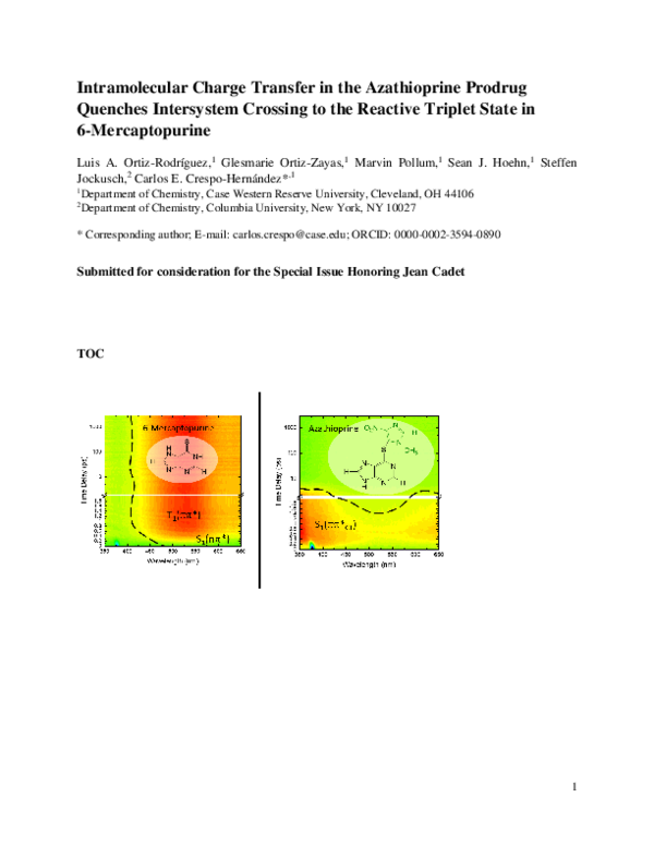 (PDF) Intramolecular Charge Transfer in the Azathioprine Prodrug Quenches Intersystem Crossing ...