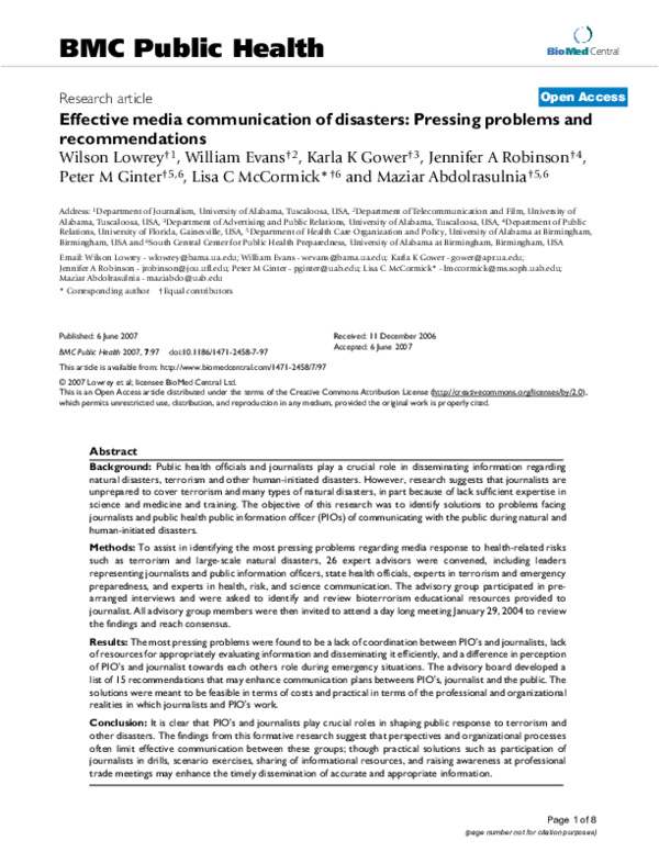 (PDF) Effective Media Communication of Disasters