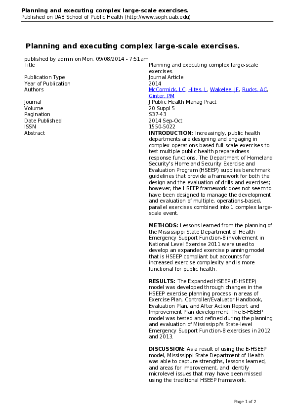 (PDF) Planning and Executing Complex Large-Scale Exercises