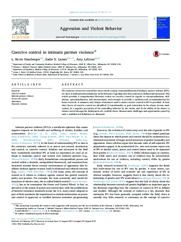(PDF) Coercive Control in Intimate Partner Violence: Relationship with ...