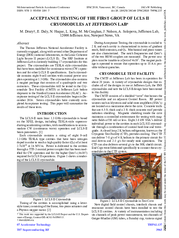 (PDF) Acceptance Testing of the First Group of LCLS II Cryomodules at ...