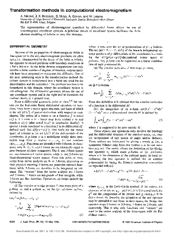 Pdf Transformation Methods In Computational Electromagnetism André Nicolet