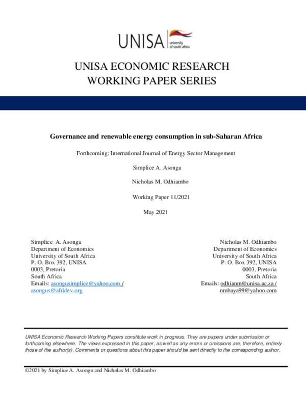 (PDF) Governance and renewable energy consumption in Sub-Saharan Africa