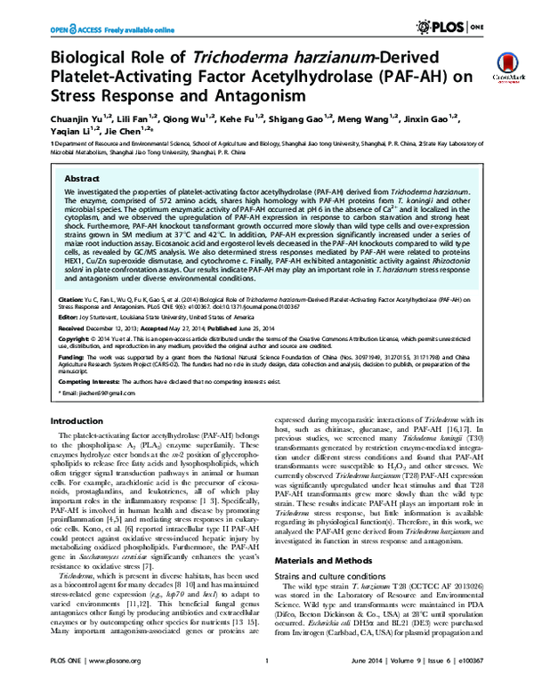 (PDF) Biological role of Trichoderma harzianum-derived platelet-activating factor ...