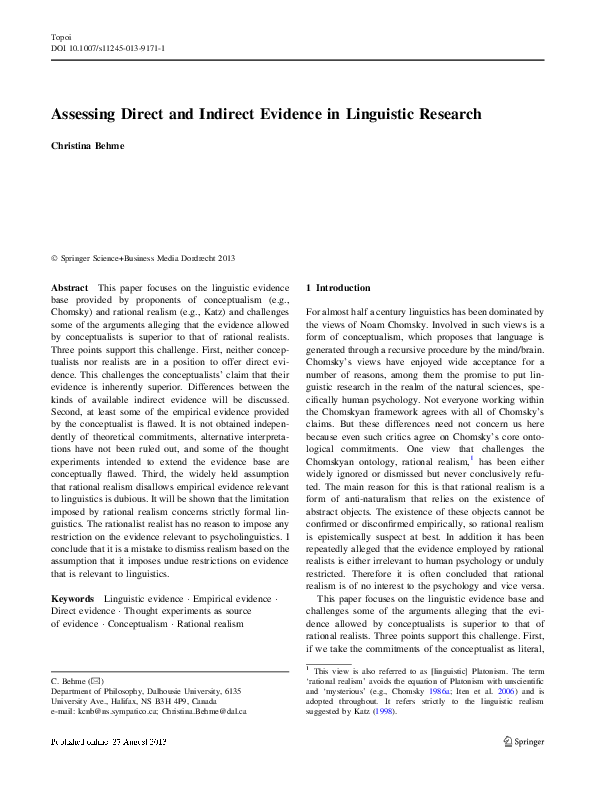 (PDF) Assessing Direct and Indirect Evidence in Linguistic Research