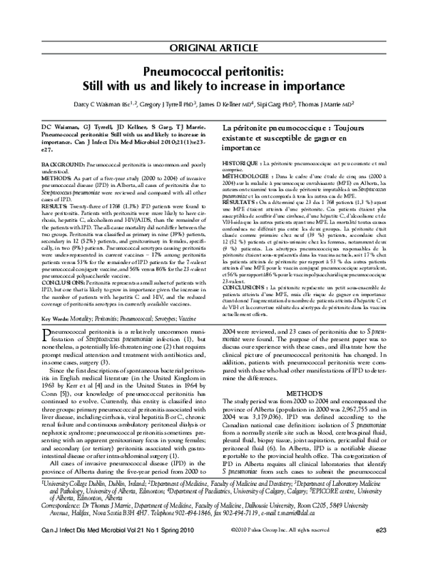 (PDF) Pneumococcal Peritonitis: Still with Us and Likely to Increase in ...