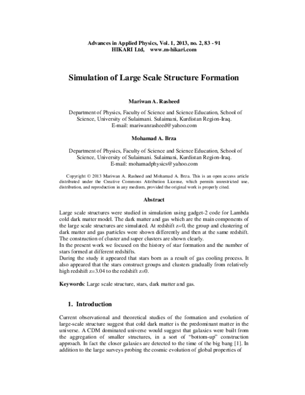 Pdf Simulation Of Large Scale Structure Formation Mariwan Rasheed