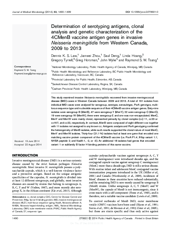 (PDF) Determination of serotyping antigens, clonal analysis and genetic ...