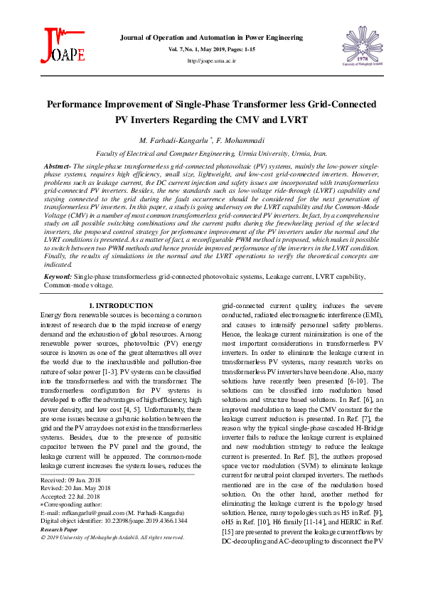 Pdf Performance Comparison Of Single Phase Transformerless Grid Connected Pv Inverters