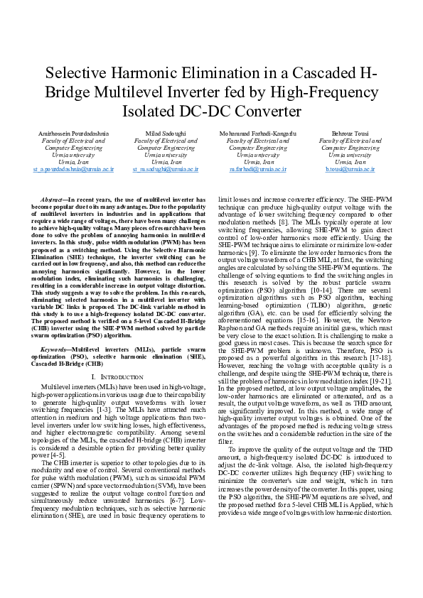 (PDF) Selective Harmonic Elimination in a Cascaded H-Bridge Multilevel Inverter fed by High ...