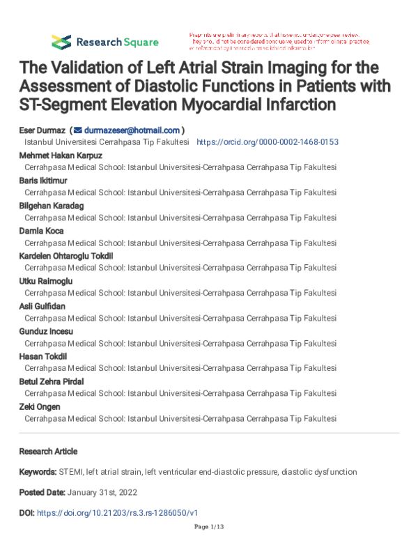 (PDF) The Validation of Left Atrial Strain Imaging for the Assessment ...