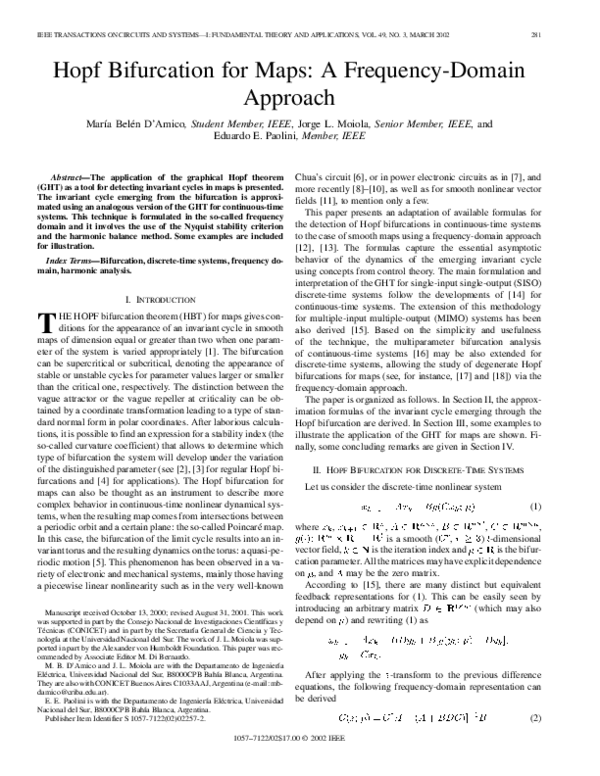 (PDF) Hopf bifurcation for maps: a frequency-domain approach | Maria D'amico - Academia.edu