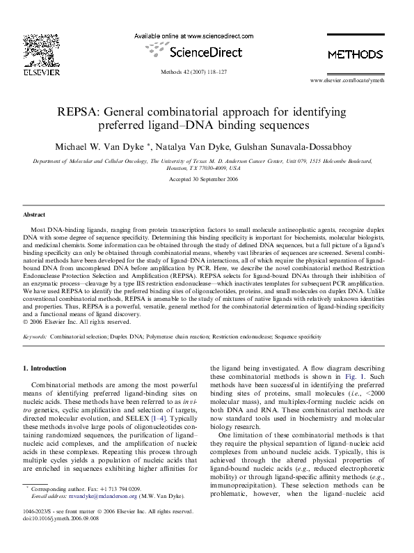 (PDF) REPSA: General combinatorial approach for identifying preferred ligand–DNA binding sequences