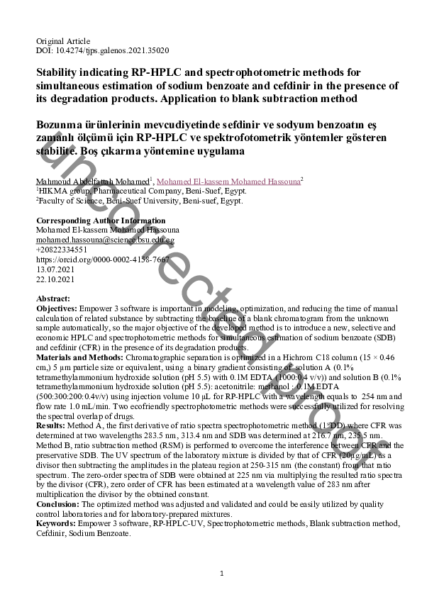 Pdf Simultaneous Rp Hplc And Spectrophotometry Of Sdb And Cfr