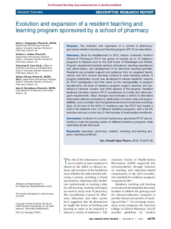 (PDF) Evolution and expansion of a resident teaching and learning ...