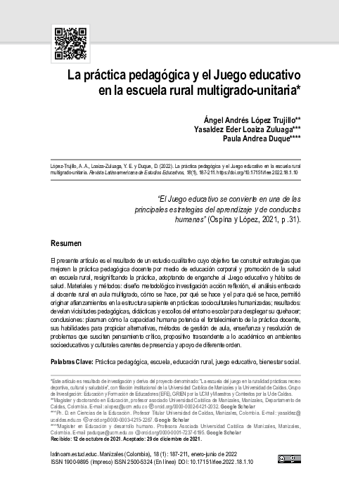 (PDF) La práctica pedagógica y el Juego educativo en la escuela rural ...