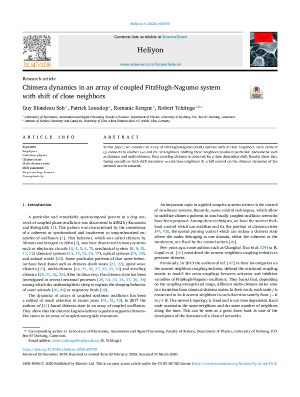 Pdf Chimera Dynamics In An Array Of Coupled Fitzhugh Nagumo System