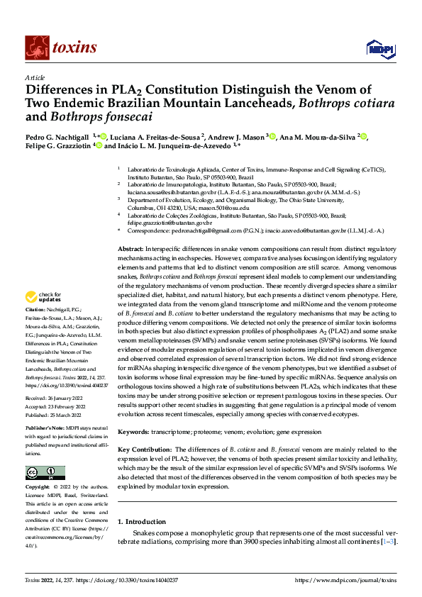 (PDF) Differences in PLA2 Constitution Distinguish the Venom of Two ...