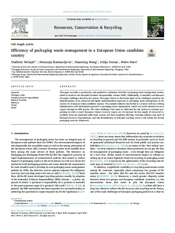 (PDF) Efficiency of packaging waste management in a European Union ...