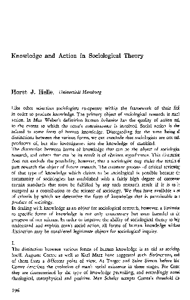 (PDF) Knowledge and Action in Sociological Theory