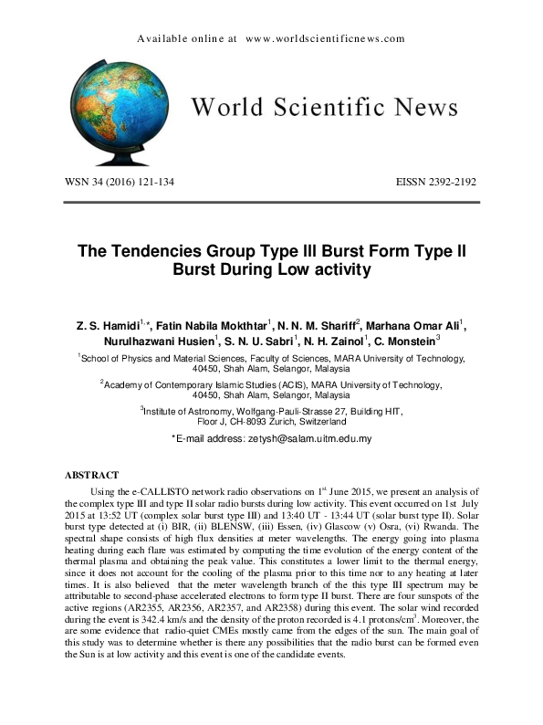 (PDF) The Tendencies Group Type III Burst Form Type II Burst During Low ...