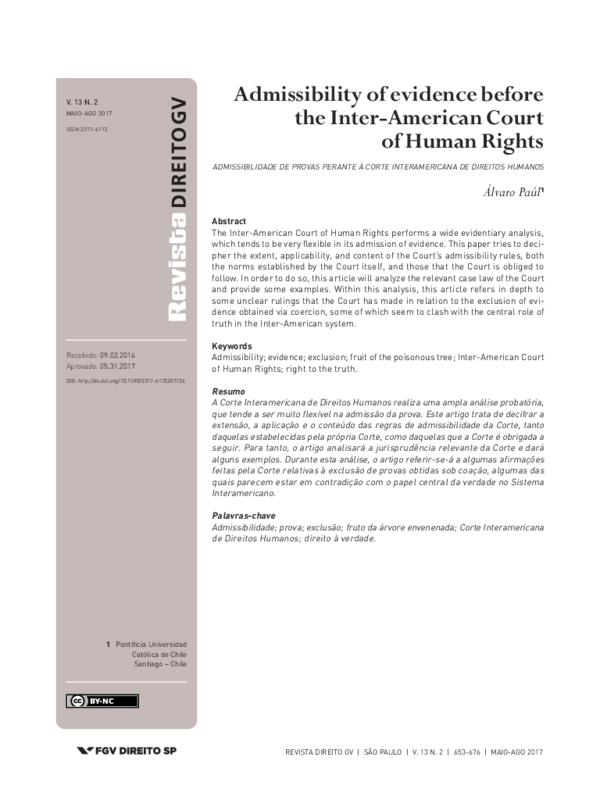 (PDF) Admissibility of evidence before the Inter-American Court of ...