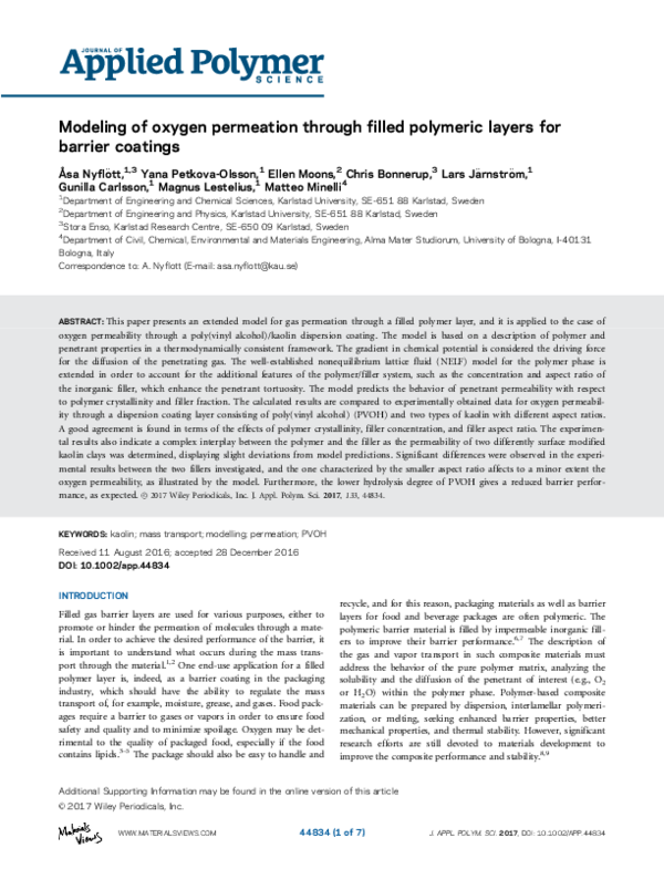 (PDF) Modeling of oxygen permeation through filled polymeric layers for ...