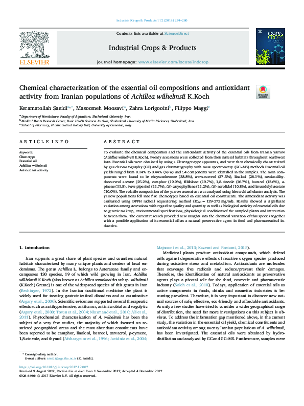 (PDF) Chemical characterization of essential oil constituents of three ...