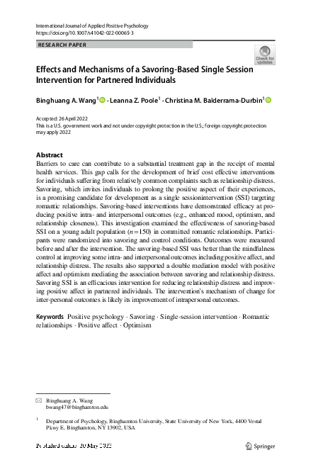(PDF) Effects and Mechanisms of a Savoring-Based Single Session ...