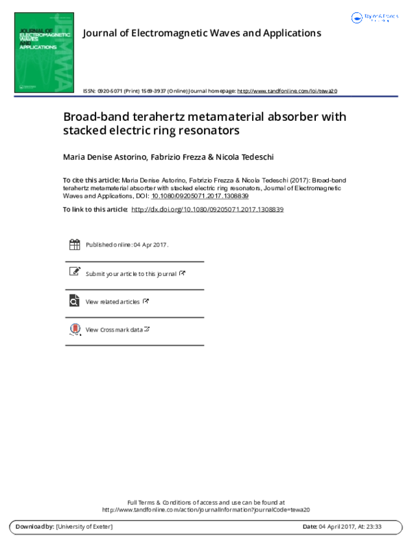 (PDF) Broad-band terahertz metamaterial absorber with stacked electric ring resonators