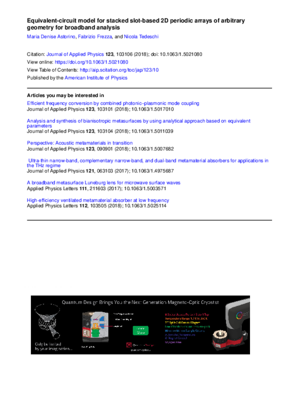 Pdf Equivalent Circuit Model For Stacked Slot Based 2d Periodic Arrays Of Arbitrary Geometry
