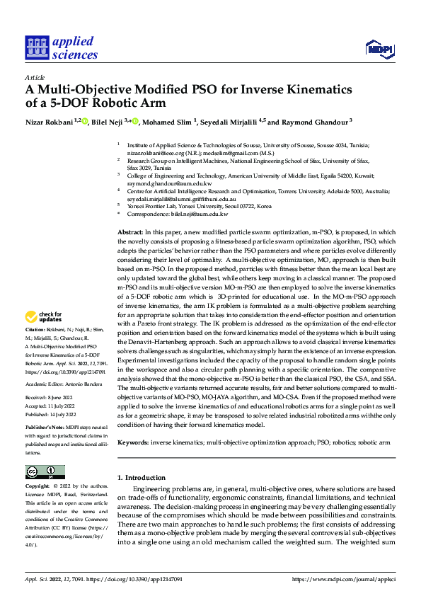 (PDF) A Multi-Objective Modified PSO for Inverse Kinematics of a 5-DOF Robotic Arm