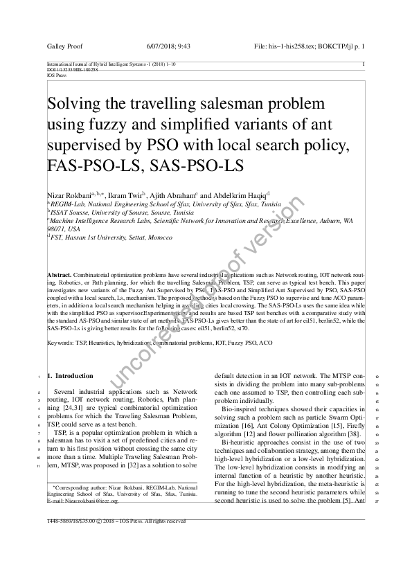 Pdf Solving The Travelling Salesman Problem Using Fuzzy And Simplified Variants Of Ant