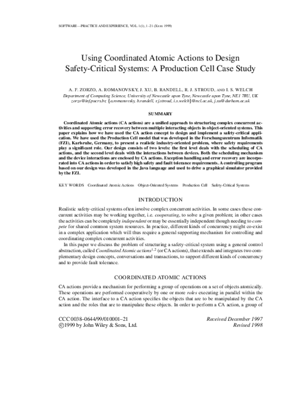 (PDF) Using coordinated atomic actions to design safety-critical systems: a production cell case ...
