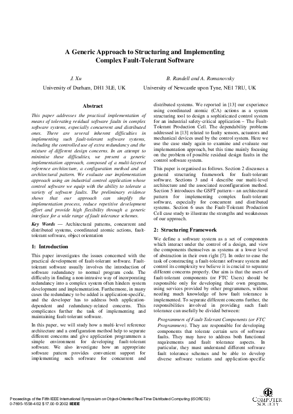 Pdf A Generic Approach To Structuring And Implementing Complex Fault Tolerant Software