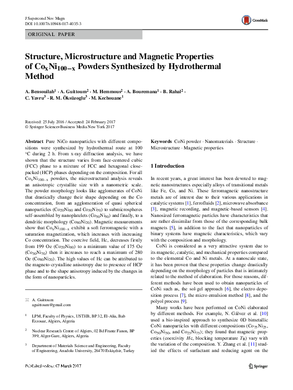 (PDF) Structure, microstructure and magnetic properties of Ni75Fe25 films elaborated by ...