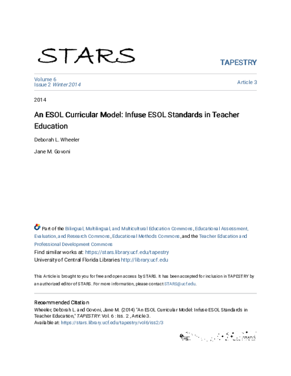 (PDF) An ESOL Curricular Model: Infusing ESOL Standards in Teacher ...