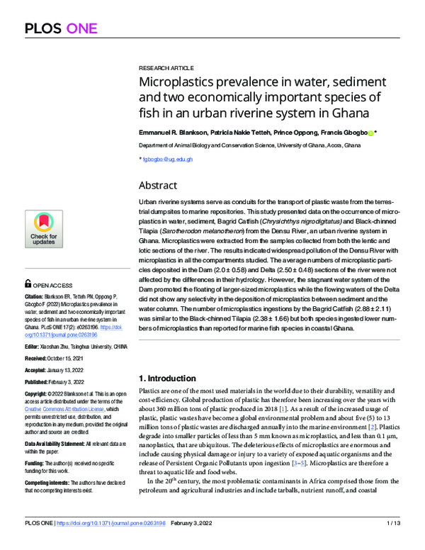 (PDF) Microplastics prevalence in water, sediment and two economically important species of fish ...