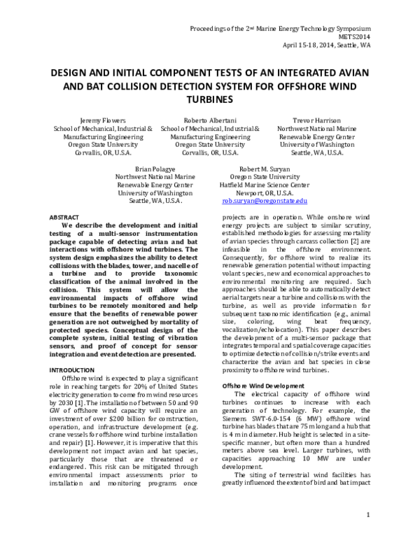 Pdf Design And Initial Component Tests Of An Integrated Avian And Bat Collision Detection