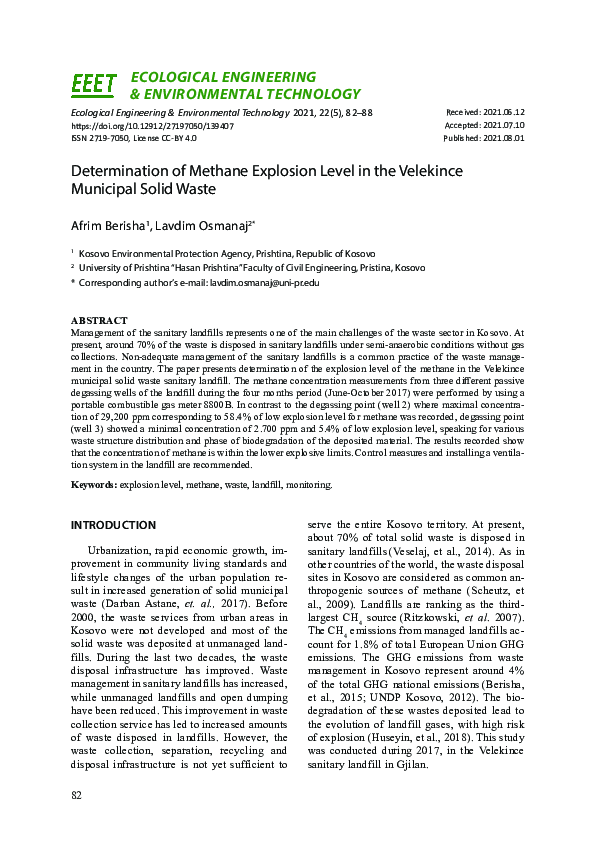 (PDF) Determination of Methane Explosion Level in the Velekince ...