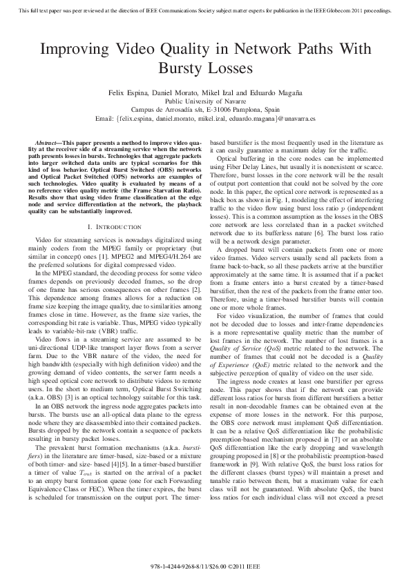 (PDF) Improving Video Quality in Network Paths with Bursty Losses