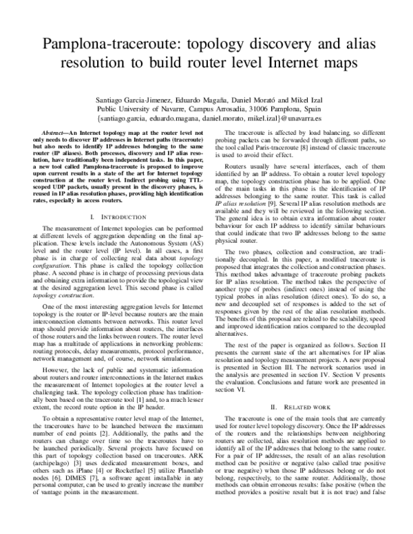 (PDF) Pamplona-traceroute: Topology discovery and alias resolution to ...