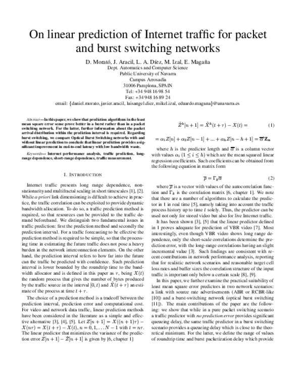 Pdf On Linear Prediction Of Internet Traffic For Packet And Burst Switching Networks