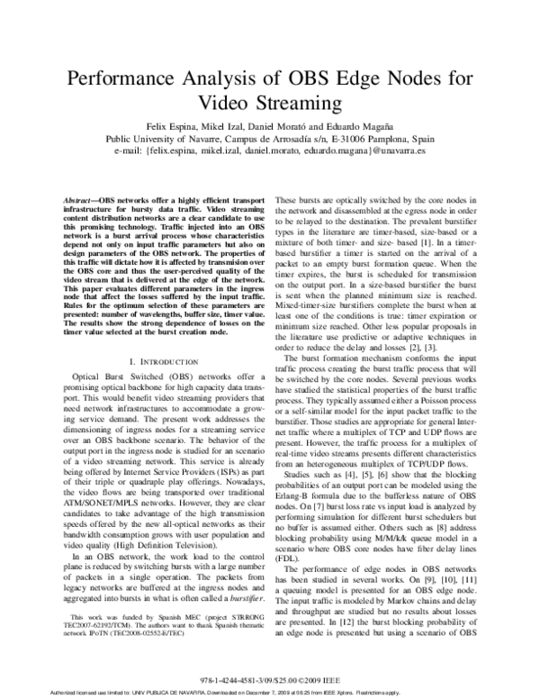 (PDF) Performance Analysis of OBS Edge Nodes for Video Streaming