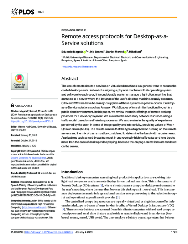 (PDF) Remote access protocols for Desktop-as-a-Service solutions