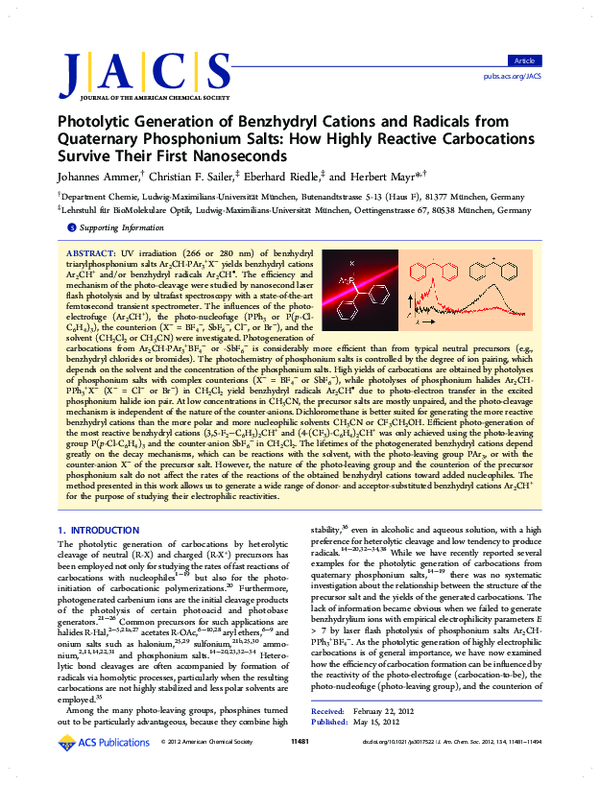 (PDF) Photolytic Generation of Benzhydryl Cations and Radicals from ...