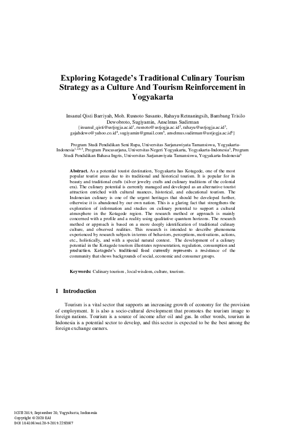 (PDF) Exploring Kotagede’s Traditional Culinary Tourism Strategy as a ...