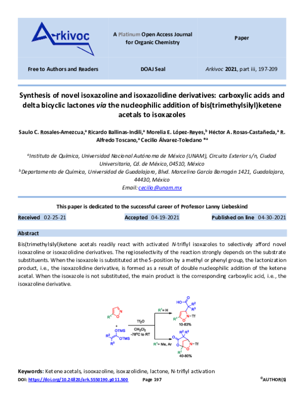 (PDF) Synthesis of novel isoxazoline and isoxazolidine derivatives: carboxylic acids and delta ...